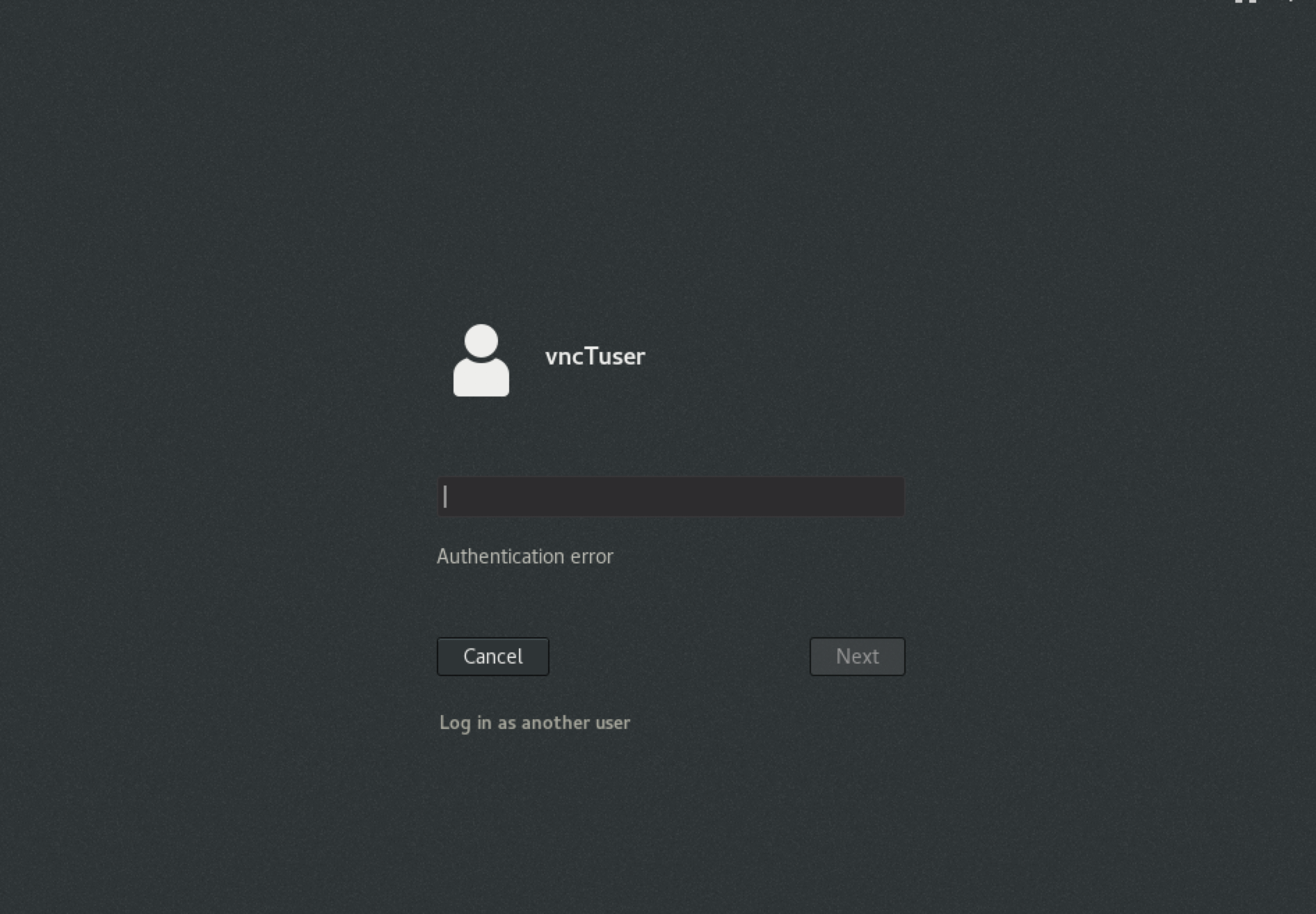 In a vnc session, user can not input password at gnome login screen with ”Authentication error ...
